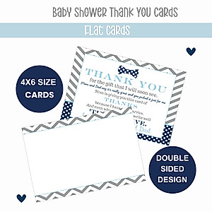 Paper Clever Party 25 Bow Tie Baby Thank You Cards Pack – Boys Baby Shower Notes with Envelopes, Prefilled Message, Customizable Blank Stationery, Adventure Theme, New Parents Gift Ideas