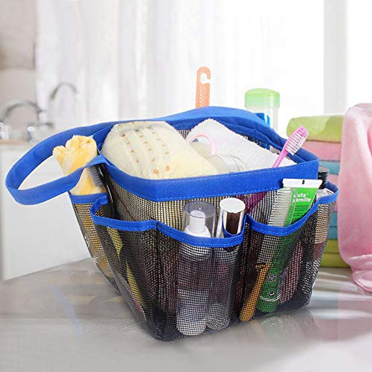 2 Pack Mesh Shower Caddy Shower Tote Bag with 8 Mesh Storage Pockets Shower Caddy Bag Bath Organizer for College dorms Gym Shower Swimming Travel and Daily (Blue)