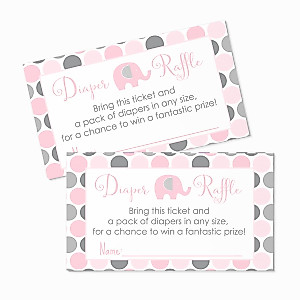 Paper Clever Party Pink Elephant Diaper Raffle Tickets for Baby Shower Games, Invitation Insert Cards, 2x3.5, 25 Pack