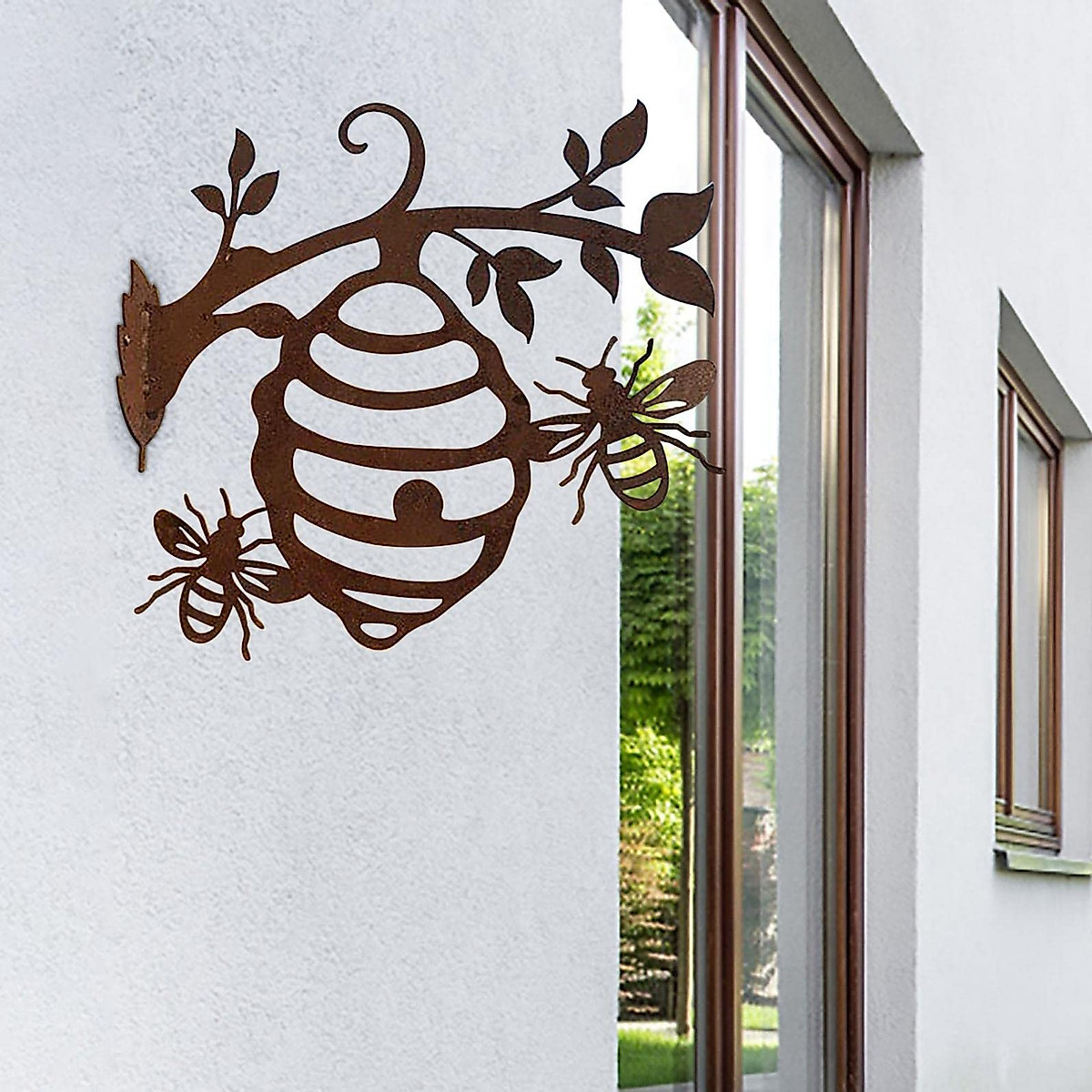 XUANQI Metal Bee Hive Garden Decor Metal Beehive Garden Gift Honey Home Decoration Metal Wall Decoration Wrought Iron Wall Decor, Gold, 25x30cm9.8x11in