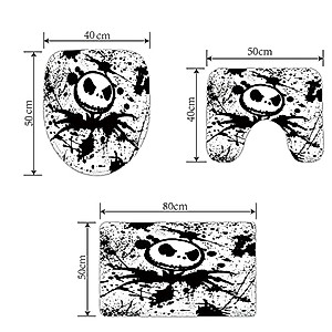 Cartoon Halloween Ghost Graffiti Bathroom Rugs and Mats Sets 3 Piece, Memory Foam Bath Mat, U-Shaped Contour Shower Mat Non Slip Absorbent, Velvet Toilet Lid Cover Washable