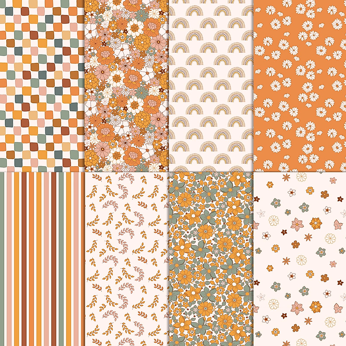 Whaline 8Pcs Boho Cotton Fabric Bundles 18 x 22 Inch Retro Floral Fat Quarters Boho Quilting Patchwork Squares Sewing Fabrics Boho Dress Apron Crafts for DIY Handmade Crafting Home Party Decor