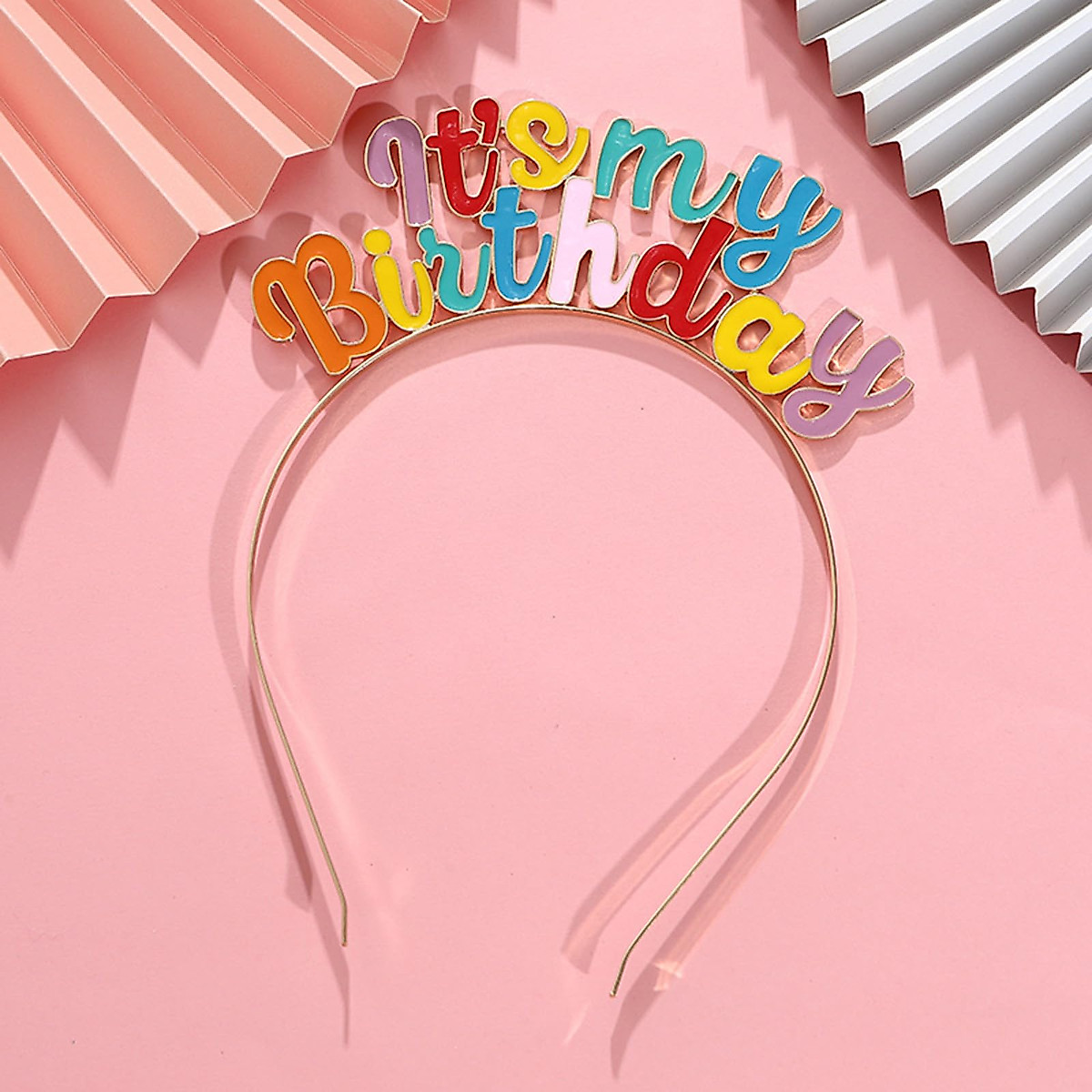 DOINIDAMI Birthday Crown for Girl, Multicolour Colorful Headbands for Women,Gold Double Tiara Princess Queen Party Gifts Decorations Supplies,16,18,21,30,40,50 or Any Other Birthday Party