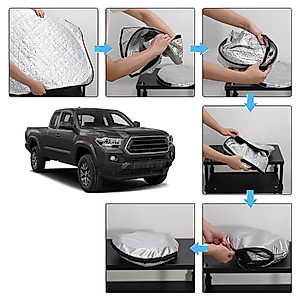 D-Lumina Windshield Sun Shade Compatible with Toyota Tacoma 2016 2017 2018 2019 2020 2021 2022 2023 - Upgraded 3 Layers 240T Material, Foldable Front Window Sun Shield Protector
