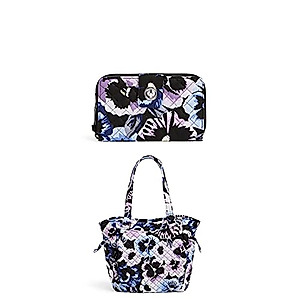 Vera Bradley womens Cotton Turnlock With Rfid Protection Wallet, Plum Pansies - Recycled Cotton, One Size US withVera Bradley womens Cotton Glenna Satchel Purse Handbag, Plum Pansies