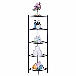 UPVOTED 5-Tier Metal Corner Wire Shelf Compact Shelving Display Unit Plant Stand Rack Freestanding for Kitchen, Office, Bedroom, Living Room, Black