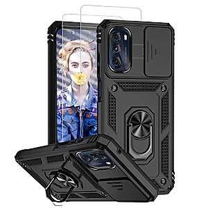 Compatible with Motorola Moto G 5G 2022 Phone Case,[2 Pack] HD Screen Protector.Military Grade Heavy Duty Shockproof Cover Case,Built Camera Protection Cover & Kickstand,for Moto G 5G 2022 Case Black