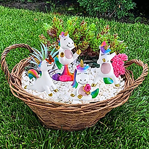 Mood Lab Miniature Unicorn Figurines Set - Funny Mini Statue Kit of 4 pcs - Unicorn Fairy Garden Accessories