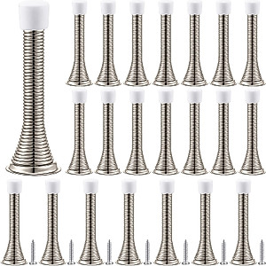 60 Pcs Spring Door Stopper with Rustproof Screw Rubber Bumper Tips, 3" Flexible Heavy Duty Spring Wall Door Stop Low Mounted Door Bumper for Home Spring Door Stoppers for Bottom of Door (Silver)