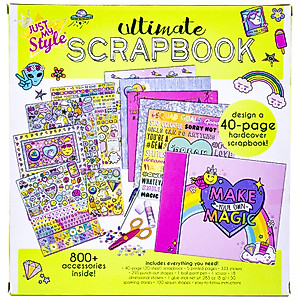 Just My Style Ultimate Scrapbook, Personalize and Decorate A 40-Page DIY Scrapbook, Great for Travel, Road Trips & On-The-Go, Memory Keeper Scrap Book for Kids & Tween Ages 6, 7, 8, 9
