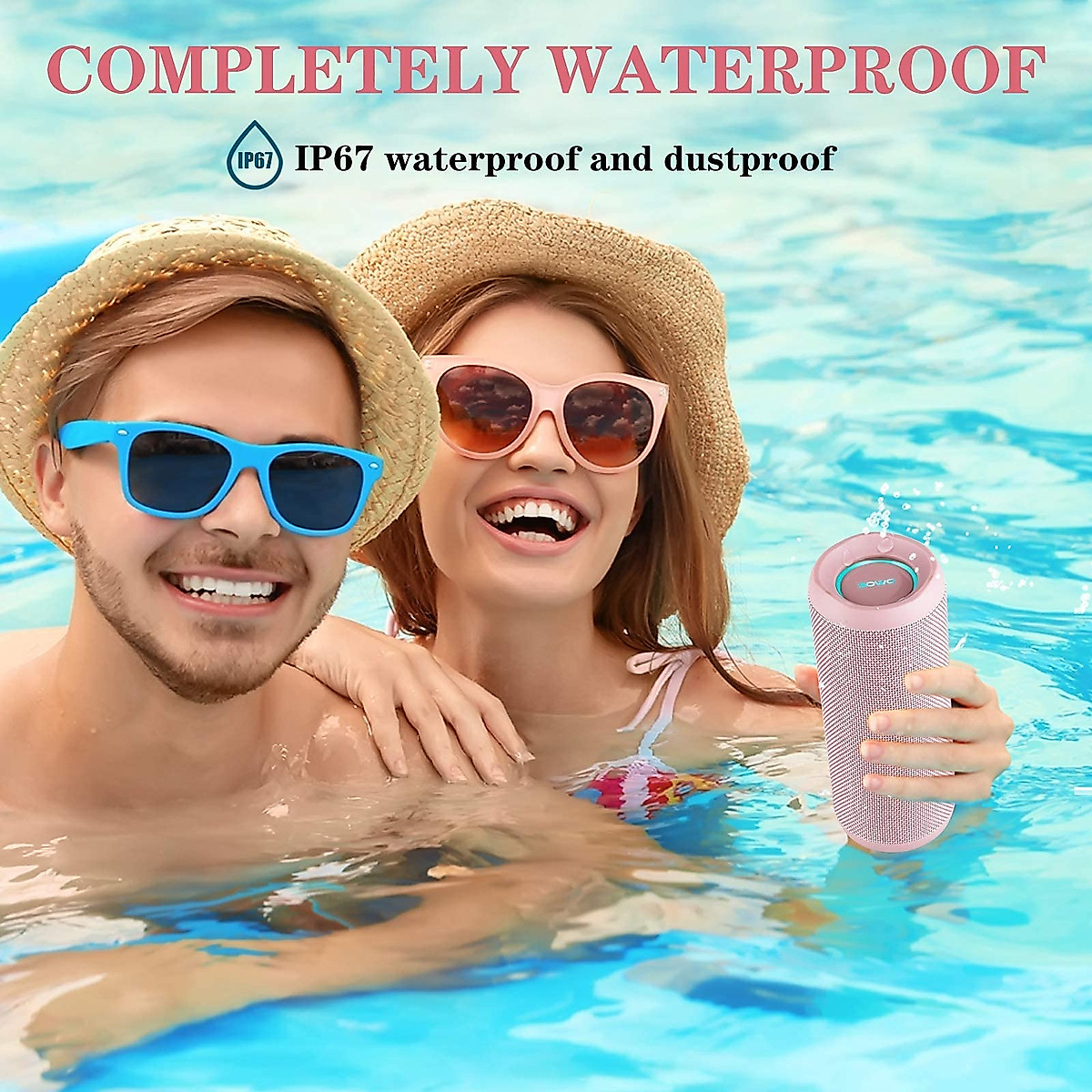 Portable Speaker, Wireless Bluetooth Speaker, IPX7 Waterproof, 25W Loud Stereo Sound, Bassboom Technology, TWS Pairing,16H Playtime, Speaker with Lights for Home Outdoor - Black+Pink