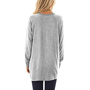 GADEWAKE Womens Casual Color Block Long Sleeve Round Neck Pocket T Shirts Blouses Sweatshirts Tops Gray
