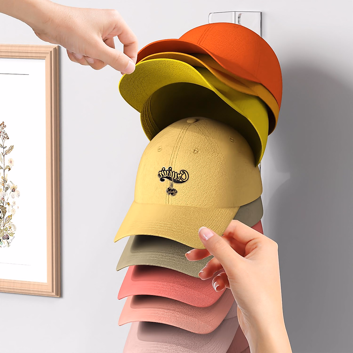 Daoun Hat Racks for Baseball Caps, 2 Packs Hat Organizer for Wall Adhesive Hat Hooks Hold Up to 24 Hats, Hat Storage Hanger Holder Display for Door Closet