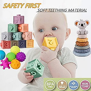 ELLECK Montessori Toys for Babies& Baby Toys 6 to 12 Months/ 4 in 1 Soft Baby Toys Bundle/Infant Newborn Toddlers Sensory Toys/Teething Toys for Babies, Learning Toys Baby Gifts