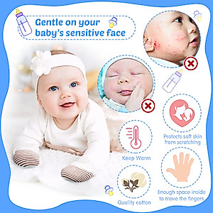 SATINIOR 8 Pairs Adjustable Baby Mittens Baby No Scratch Baby Gloves Newborn Baby Mitts Unisex Baby (Dark Stripe Style,6-12 Months)