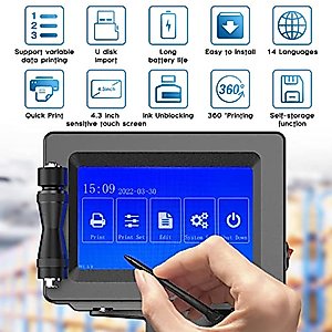 BESHENG Handheld Inkjet Printer JS12H2 Inkjet Coder Printing Height 0.08-1 Inch with Quick-Drying Ink Portable Handheld Printer with 4.3" Touch Screen for Date/Barcode/Label/Logo/QRcode Any Surface