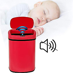 Automatic Sensor 13 Gallon Trash Can, Touch Free Trash Can, No Touch Garbage Can Kitchen Waste Bin, High-Capacity Bathroom Trash Can with Lid for Home Bedroom Office, Power by Battery, Red