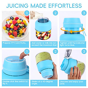 Personal Portable Blender, Blender for Shakes and Smoothies with 20oz Cup, Lid and Shoulder Strap, Type-C USB Rechargeable, Dishwasher Safe Parts, Light Blue Juice for Gym Travel