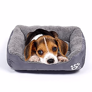 Barelove Square Dog Bed Mattress Washable Kennel, Soft Plush Faux Fur Rectangle Sleeping Pet Bed for Small Medium Large Dogs Cats Puppy Pets, with Anti-Slip Waterproof Bottom (Grey)