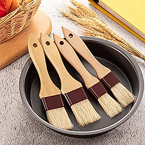 4 Pieces Pastry Brushes Basting Oil Brush with Boar Bristles and Beech Hardwood Handles Barbecue Oil Brush for Spreading Butter Cooking Baking Brush (1 Inch, 1 1/2 Inch)