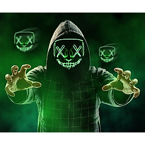 OU-BAND LED Halloween Mask, Purge Mask Costume, Scary Hacker Mask for Halloween, Masquerade Cosplay Light Up Face Mask for Men Women Kids, Carnival, Gifts