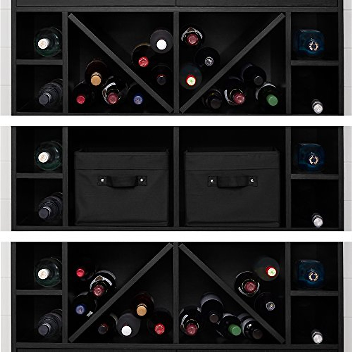 South Shore Vietti Bar Cabinet with Liquor and Wine Bottle Storage with Drawers, Black Oak with Metal Handles
