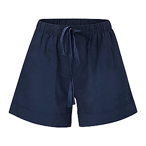 Women Capri Shorts Linen Shorts for Women Plus Size Bermuda Shorts Beach Holiday Stylish Breathable Camping Shorts with Pockets(01-Dark Blue,X-Large)