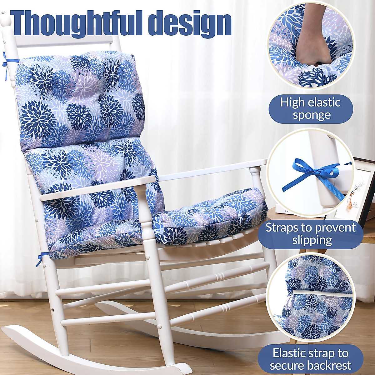 Chitidr 2 Pack High Back Outdoor Chair Cushions Bulk Waterproof Indoor Outdoor Chair Cushion Seat and Back Rocking Chair Cushion Thickened Patio Chair Pad for Indoor and Outdoor (Daisy)