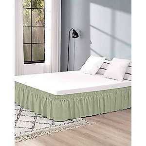 Sage Green Bed Skirt Cal King Size 16 Inch Drop, Adjustable & Elastic Wrap Around Bed Skirts Pleated Luxury Dust Ruffles for Twin Full Queen Cal King Base Bed, Abstract Modern Minimalist Soild Color
