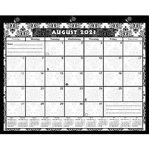 2023-2024 Academic Year 12 Months Student Calendar/Planner in Protective Sleeve for 3-Ring Binder, Desk or Wall -v009 (Damask Black and White)