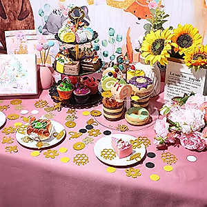 280 Pieces Bumble Bee Glitter Confetti, Black Yellow Gold Bee Circle Confetti Decoration for Bee Theme Party Gender Reveal Baby Shower First Birthday Table Scatters Supplies