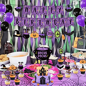 Halloween Birthday Party Decorations, Halloween Witch Party Decorations, Witch Birthday Banner Hocus Pocus Cake Topper Balloons for Halloween Witch Birthday Baby Shower Hocus Pocus Party Supplies