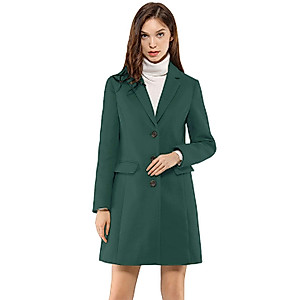 Allegra K Women's 2024 Pea Coat Single Breasted Long Winter Coats for Women X-Large Green
