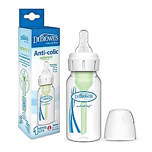Dr. Brown’s Anti-Colic Options+ Narrow Baby Bottle, 0m+ Level 1 Nipple - Baby Bottle to Reduce Colic (1 Pack), 4 oz