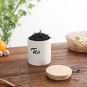 LEETOYI Porcelain Food Storage Containers with Lid, 4.5 Inch 31oz White, Labeled Tea