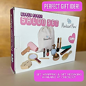 Montessori Mama Makeup and Salon Set - Wooden Pretend Play Beauty Play Makeup Kit with Styling Tools and Cosmetics - Pretend Makeup for Toddlers for 4 Year Old Girl