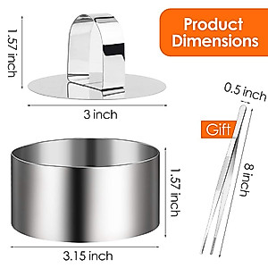 Gutsdoor 4 Pack Food Presentation Rings Stainless Steel Cake Rings Mold Small Baking Round Cooking Rings for Pastry, Cake, Mousse, Pancake - 4 Pushers+1 tweezer, 3.15 Inches Diameter