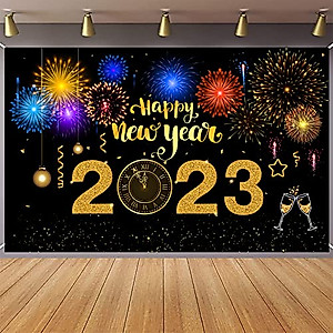Happy New Year 2023 Banner Backdrop Decorations New Year's Eve Background Banner, Fireworks Happy New Year Decorations NYE 2023 Decor
