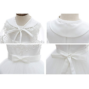 Silver Mermaid Baby Girls Christening Baptism Dress Satin and Tulle Baby Girl Dress for Flower Girl & Birthday(3M,White)