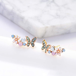 YOQUCOL Clear AB Multiple Colors Austrian Crystal Butterfly Climber Cute Earrings Ear Vine Wrap For Women