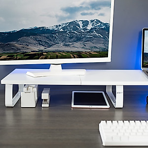 VIVO 39 inch Extra Long Monitor Stand, Wood & Steel Desktop Riser, Dual Screen, TV, Keyboard, Laptop, Ergonomic Desk and Tabletop Organizer, White, STAND-V000DL-W