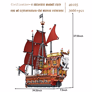 JMBricklayer Pirate Ship Model Building Sets, Red Pirate Revenge Pirate Ship Toy Construction Set, Collection or Display, Gifts for Boys Teens Adults