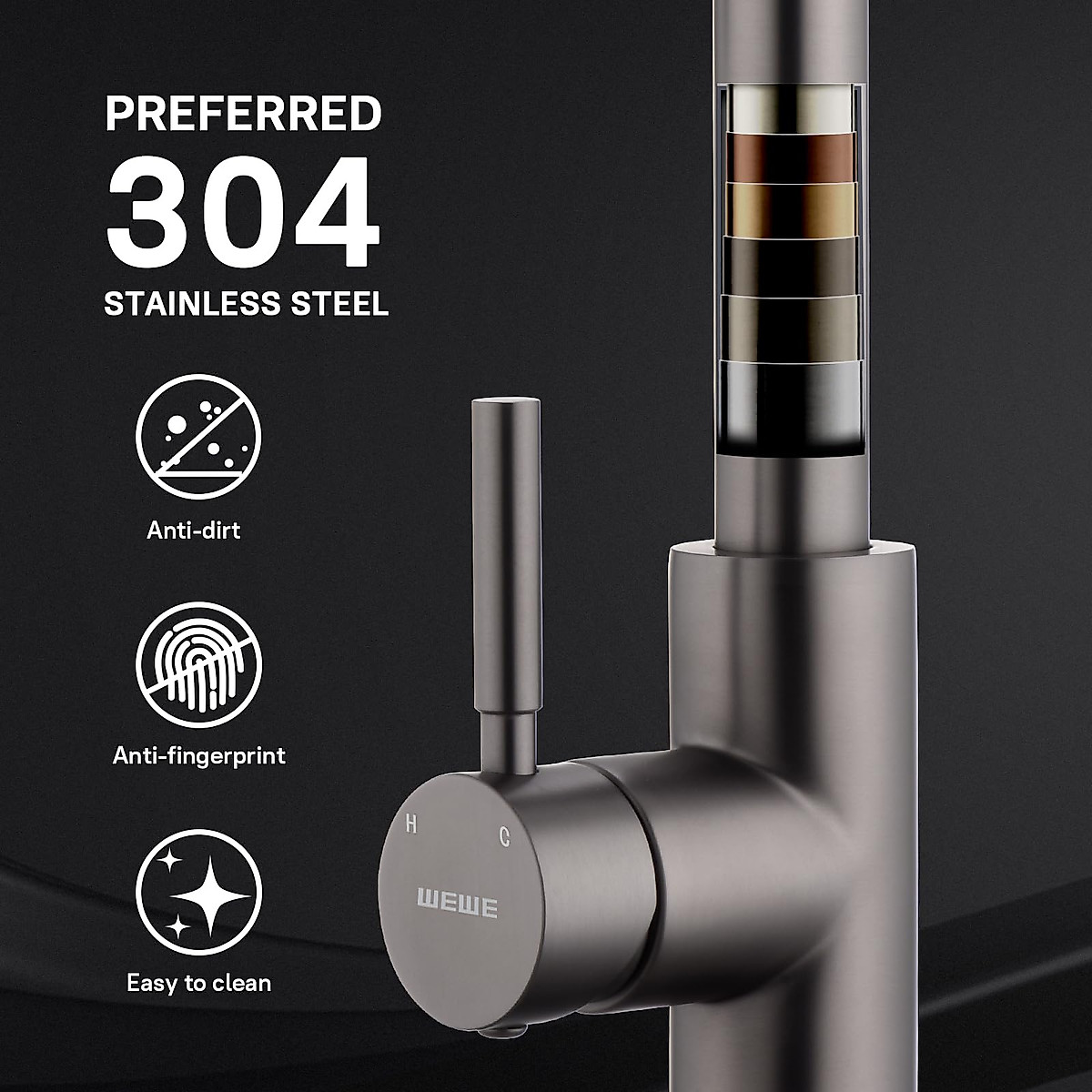 WEWE Kitchen faucets with Pull Down Sprayer, Farmhouse Kitchen Faucet Oil Rubbed Bronze Commercial Modern high arc Stainless Steel Single Handle Single Hole for Utility rv Laundry Sinks