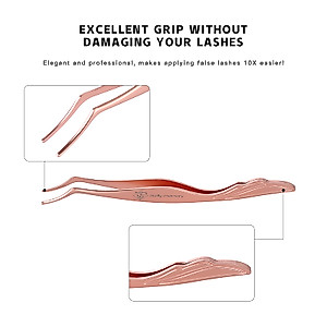 Pretty memory Eyelash Applicator Tool DIY Cluster Lash Tweezers Curved Eyelash Tweezers for Easy Lash Application and Removal, Rose Gold