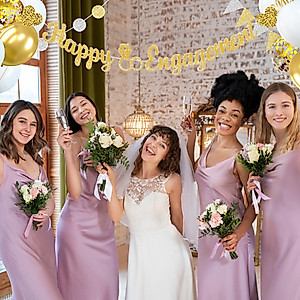 BANBALLON Engagement Party Decorations Gold and White Banner Balloons Cake Toppers Mrs and Mr Balloons Decorations for Engagement Theme Party Wedding Bridal Party Decorations Supplies (Style 01)