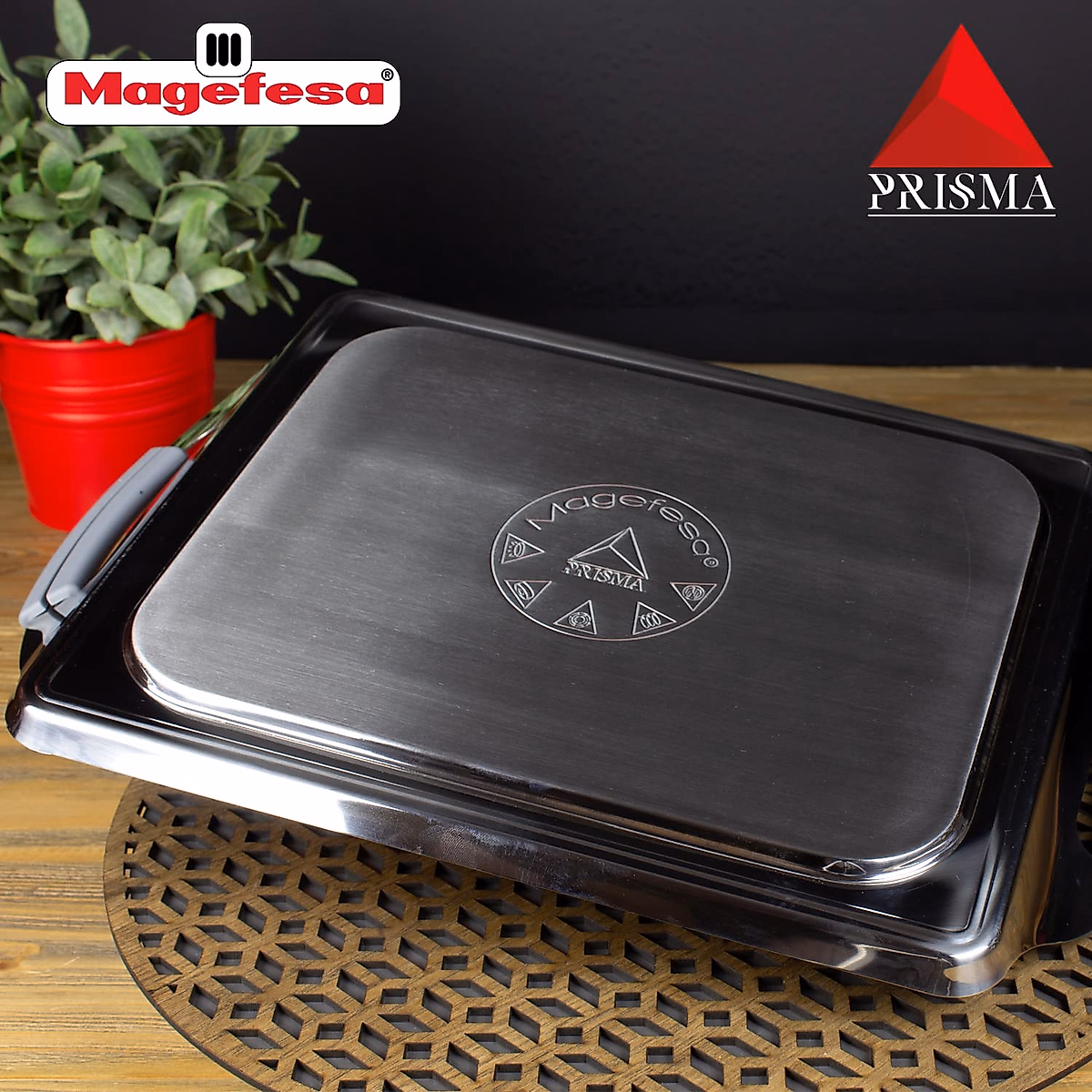 MAGEFESA Prisma – 10.8 inches Teppanyaki Griddle pan, made in 18/10 stainless steel, triple layer non-stick, for all types of kitchens, INDUCTION, dishwasher and oven safe up to 392 ºF