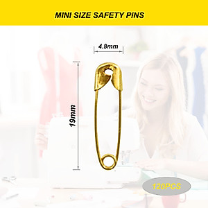 Gold Safety Pins,Small Safety Pins for Clothes,19mm Metal Mini Saftey Pin for Tag Art Crafting Sewing Jewelry Making (120Pcs/Box)
