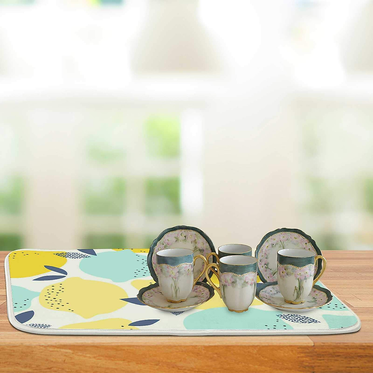 Microfiber Drying Pad for Kitchen Dining Table,16x18 Inch Non Slip Dish Drying Mat Citrus Lemon Fruits Kitchen Mats