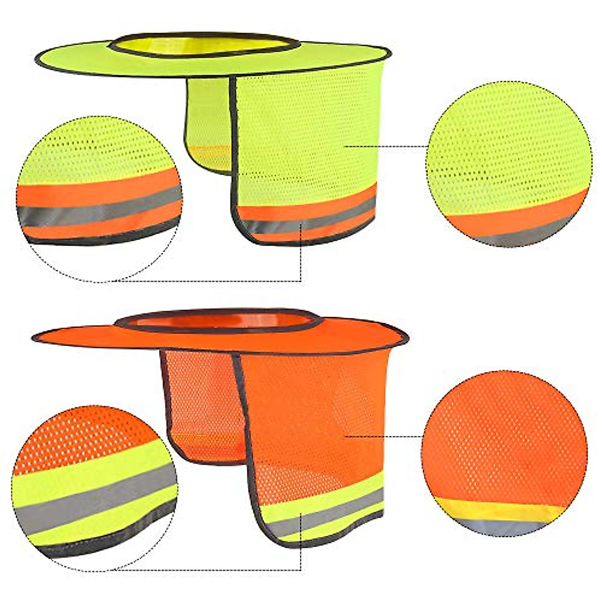 Topbuti 3 Pack Hard Hat Sun Shade Full Brim Hardhat Sun Shield High Visibility Sun Visor Neck Shade with Reflective Strip for Hard Hat Accessories (Orange, Yellow)