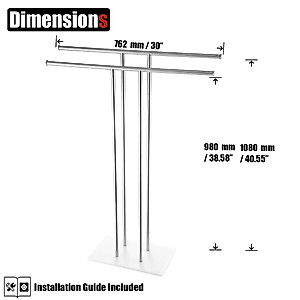 JQK Bath Towel Holder Stand Brushed, 30 Inch Free Standing Double Towel Rack Shelf for Bathroom Floor, Brushed Steel, BTH100L30-WN